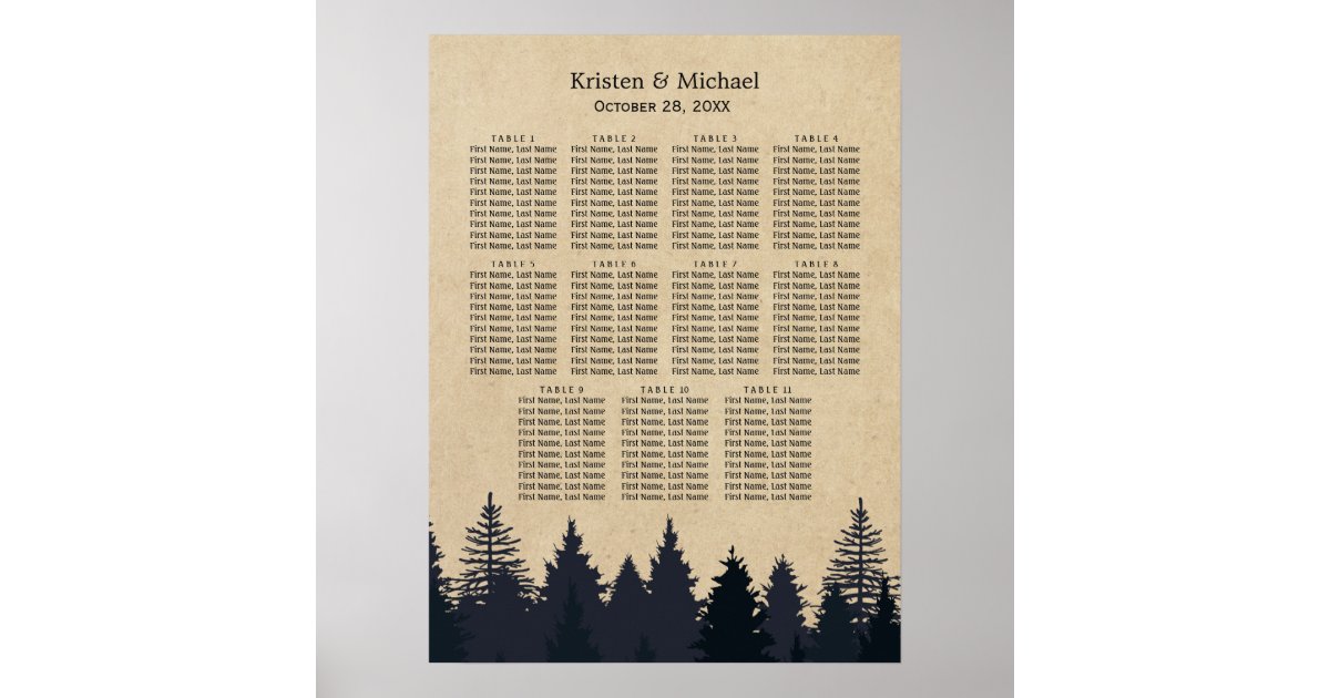 Winter Pine Trees Kraft Wedding Seating Chart | Zazzle