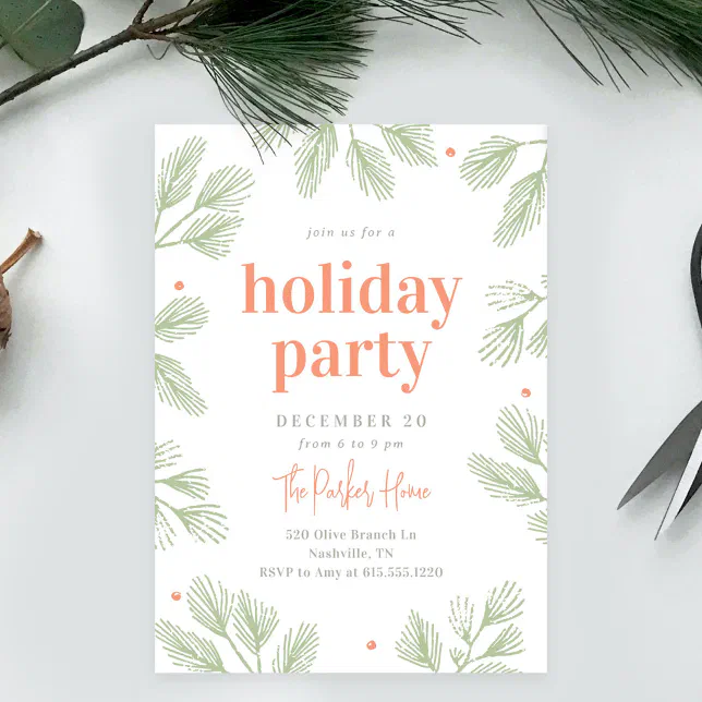 Winter Pines Editable Color Holiday Invitation | Zazzle