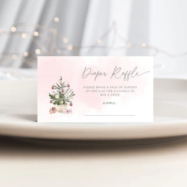 Winter pink Christmas tree diaper raffle ticket Enclosure Card | Zazzle