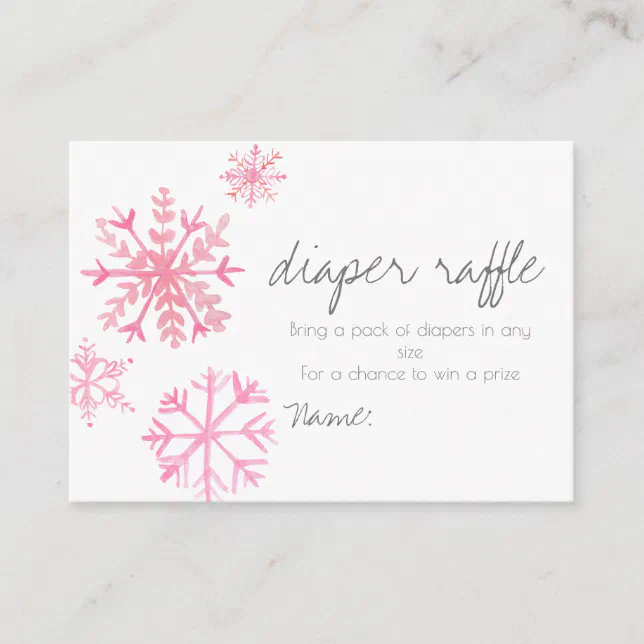 winter Pink snow babyshower diaper raffle card | Zazzle