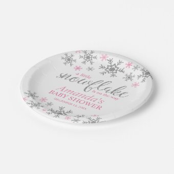 Winter Pink Snowflake Baby Shower Paper Plates | Zazzle
