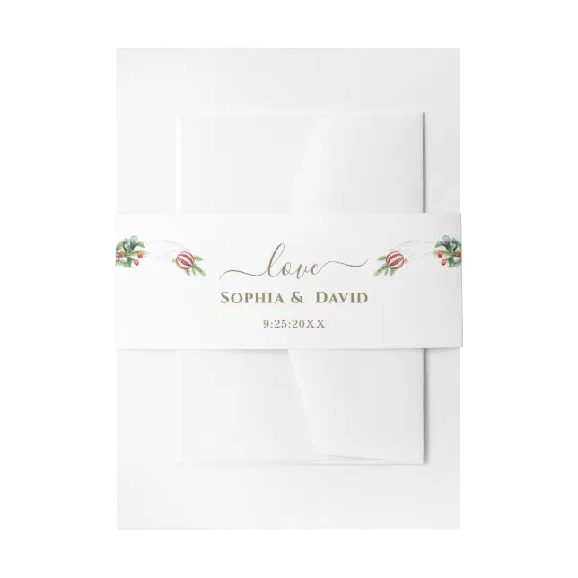 Winter Poinsettia Pine Berry Christmas Wedding Invitation Belly Band ...