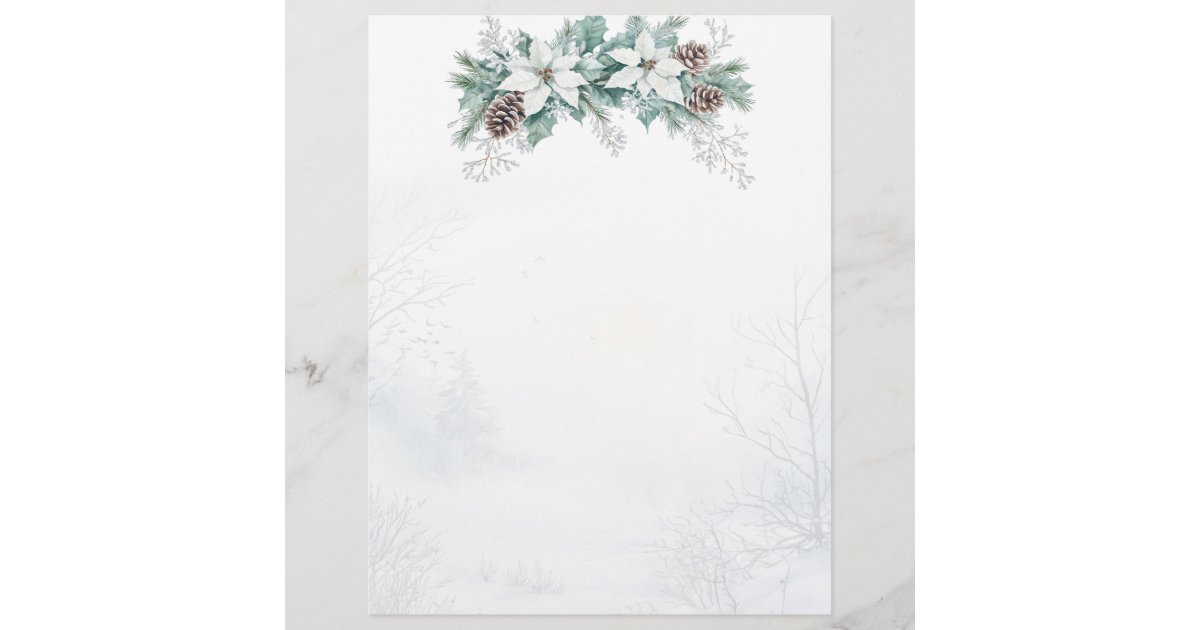 Winter Poinsettia Pine Cones Christmas Letterhead | Zazzle