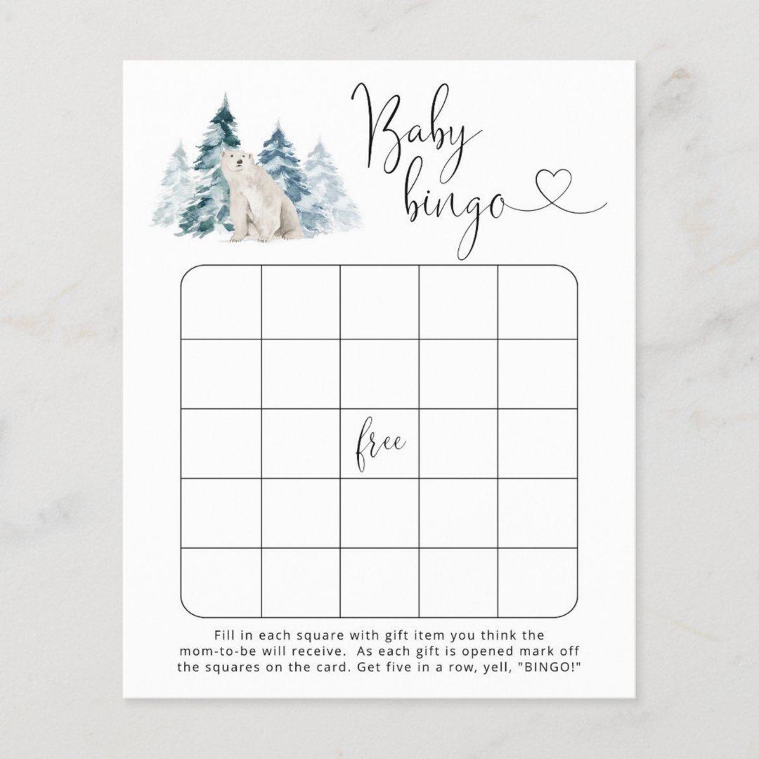 winter polar bear Baby bingo game | Zazzle