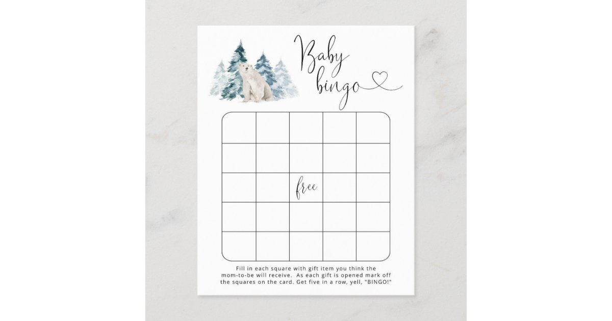 winter polar bear Baby bingo game | Zazzle