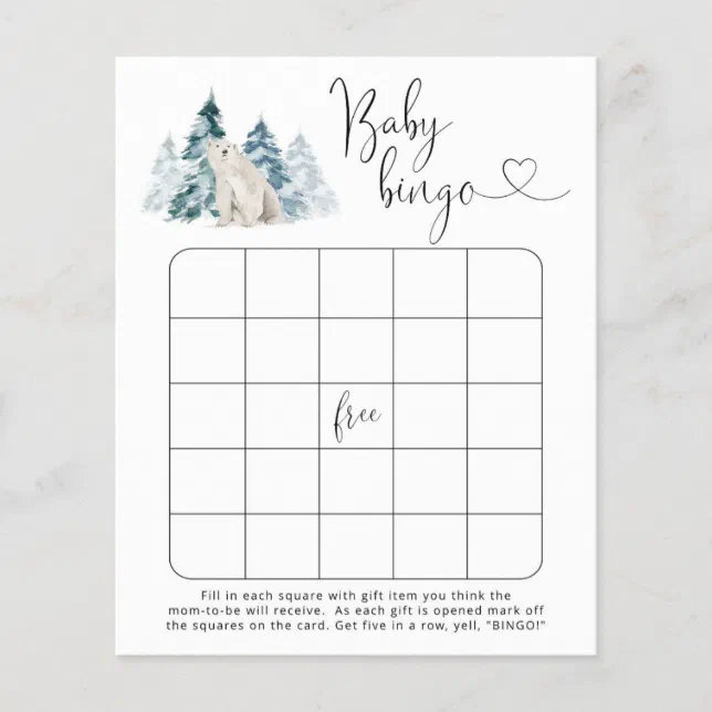 winter polar bear Baby bingo game | Zazzle