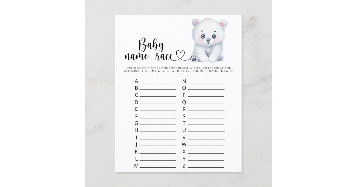 Winter polar bear - Baby name race game | Zazzle