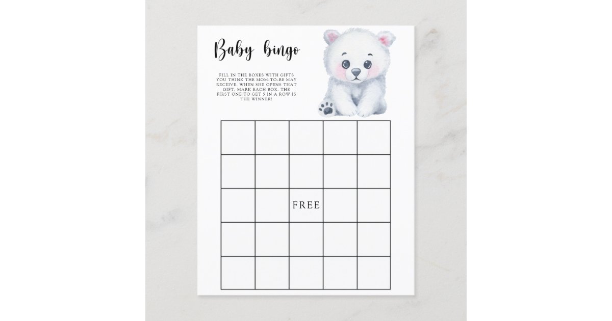 Winter Polar Bear - Baby shower bingo game | Zazzle