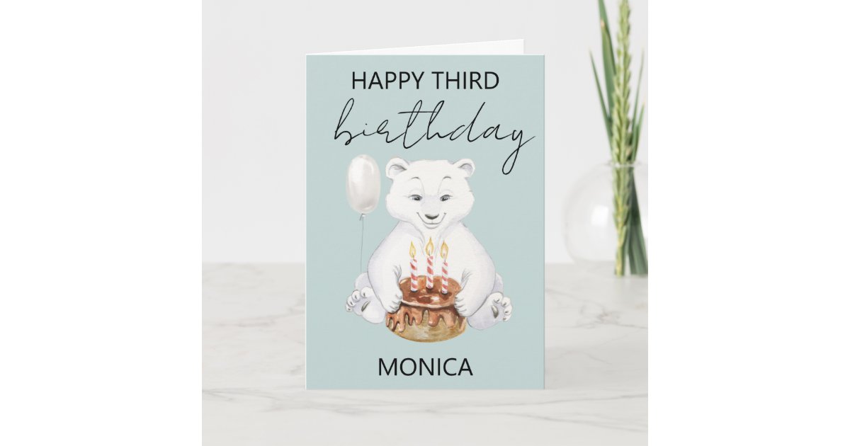 Winter Polar Bear Third 3rd Three Birthday Card | Zazzle