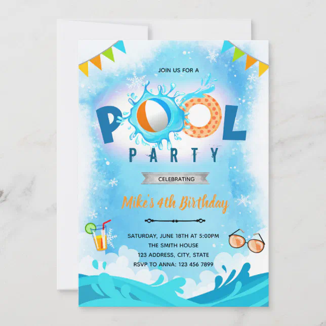 Winter pool birthday party invitation | Zazzle