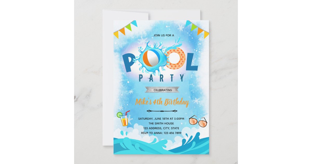 Winter pool birthday party invitation | Zazzle