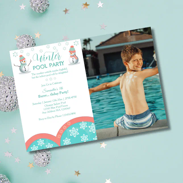 Winter Pool Birthday Photo Party Invitation | Zazzle