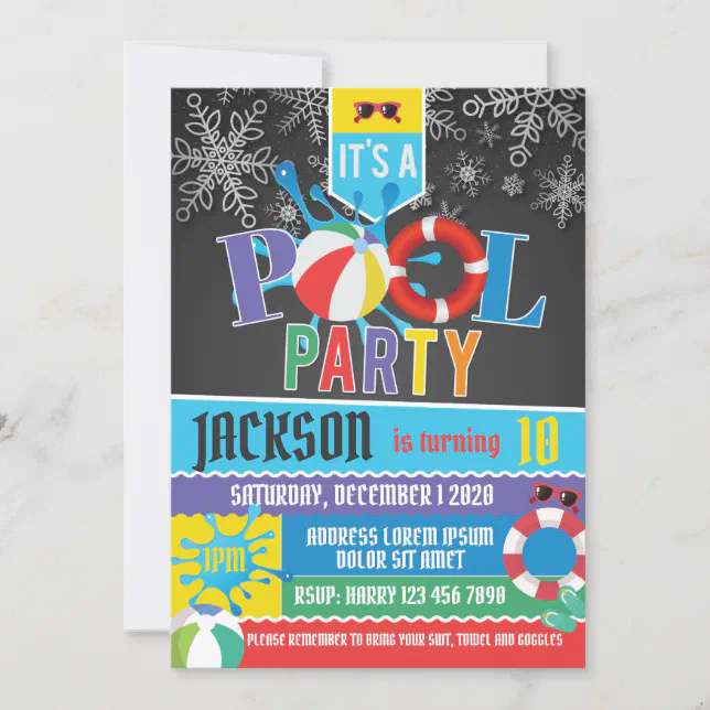 Winter Pool Party Birthday Invitation | Zazzle