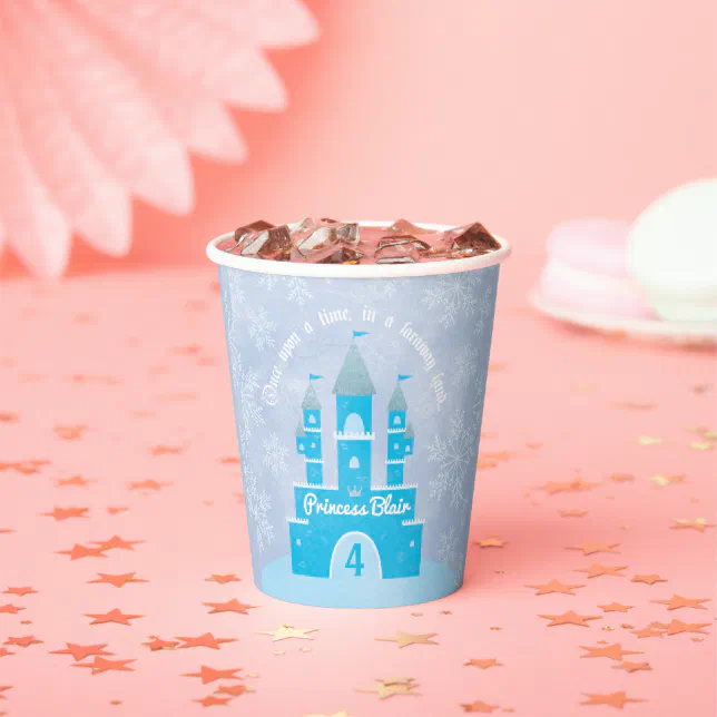 Winter Princess Party | Ice Blue & Gold Castle Paper Cups | Zazzle