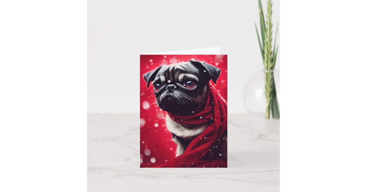 Winter Pug Puppy Greeting Card | Zazzle