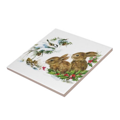 Winter Rabbits Ceramic Tile | Zazzle