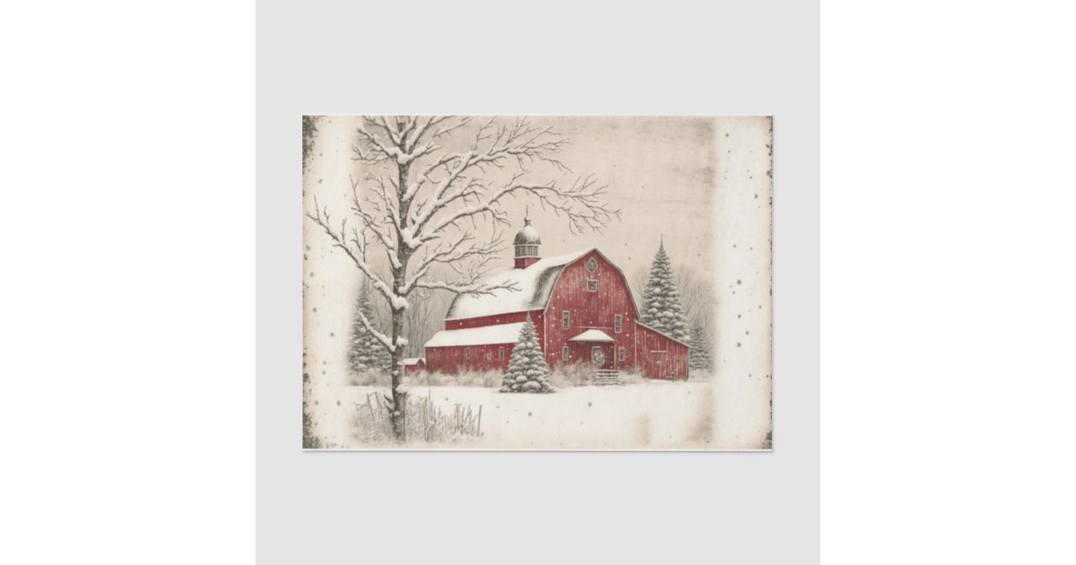 Winter Red Barn Tissue Paper | Zazzle