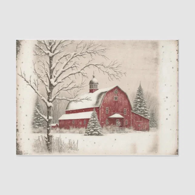 Winter Red Barn Tissue Paper | Zazzle