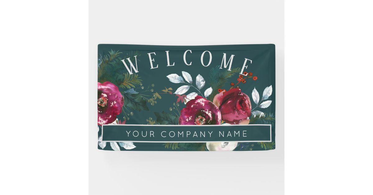 Winter Red Roses Christmas Corporate Party Welcome Banner | Zazzle