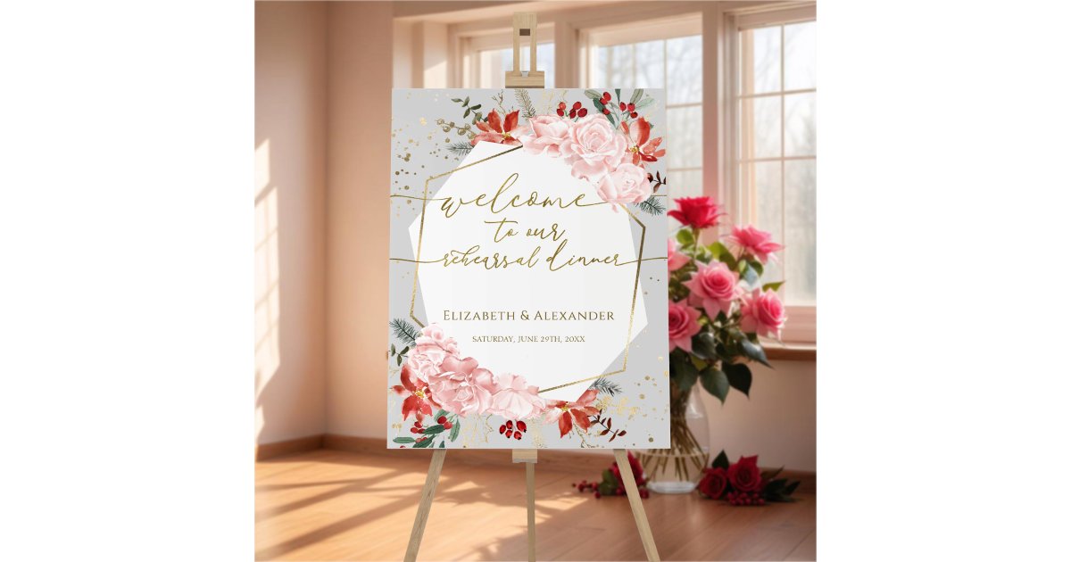 Winter Rehearsal Dinner Welcome Sign Gilded | Zazzle