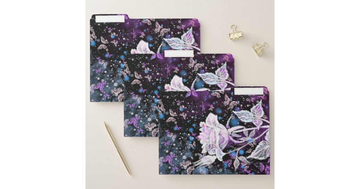 Winter Rose and Butterflies File Folders | Zazzle