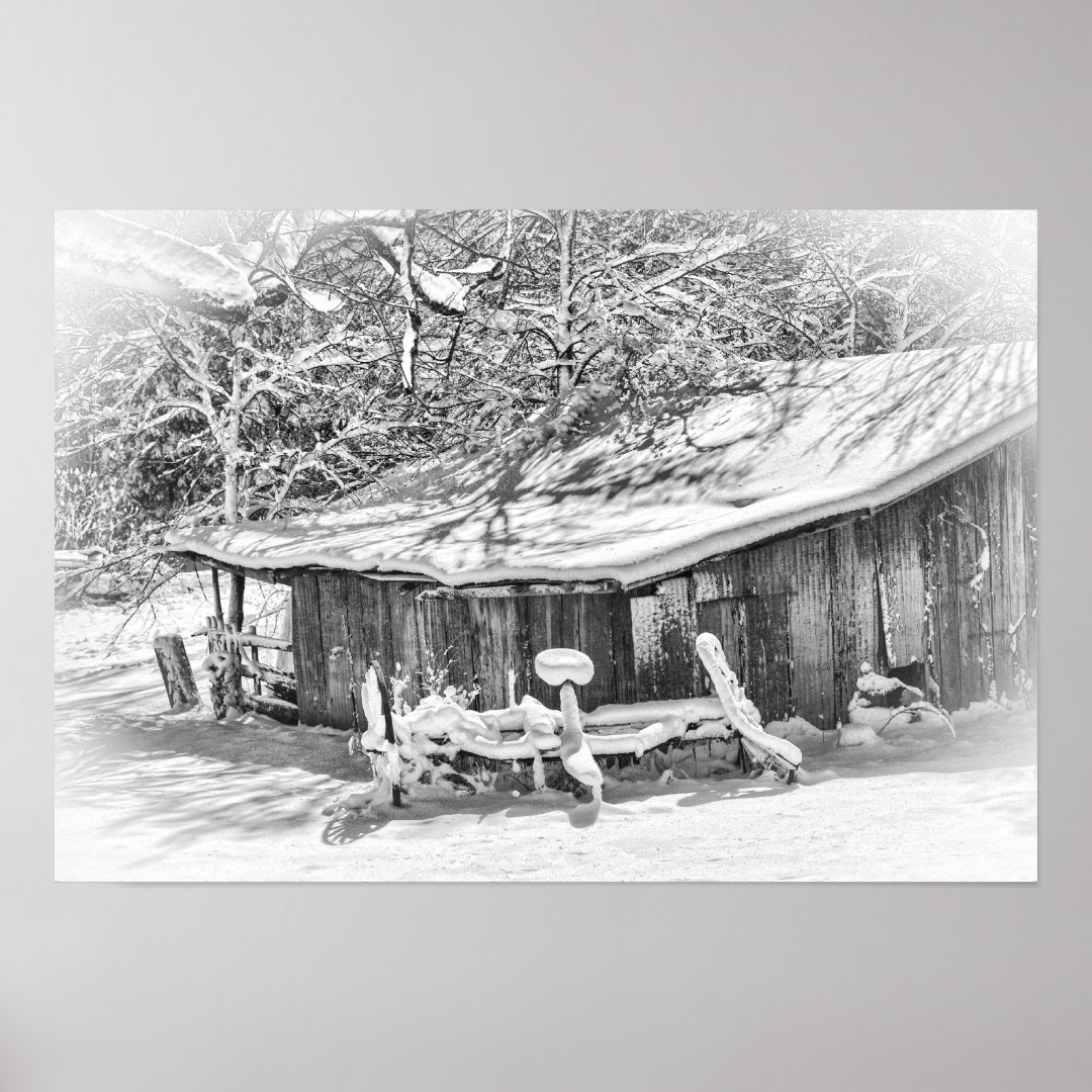 Winter Rural Scene Barn & Rake - Tennessee Photo Poster | Zazzle