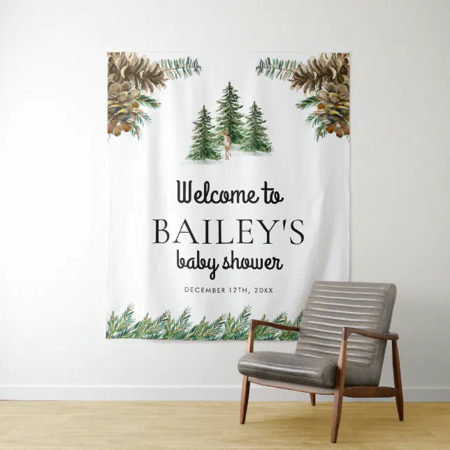 Winter Rustic Baby Shower Welcome Sign Tapestry | Zazzle