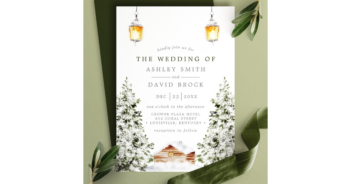Winter Rustic Cabin Snow Pine Wedding Invitation | Zazzle