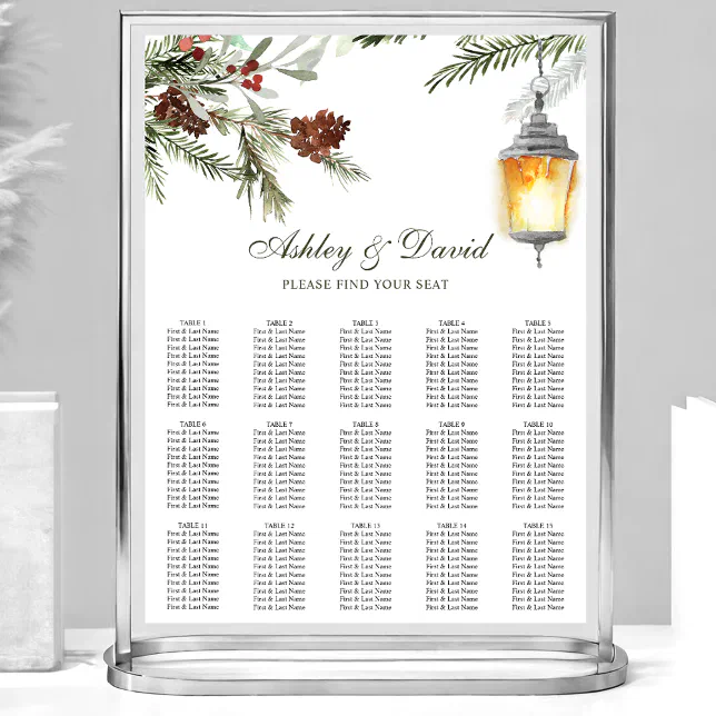 Winter Rustic Pine Lantern Wedding Seating Chart | Zazzle