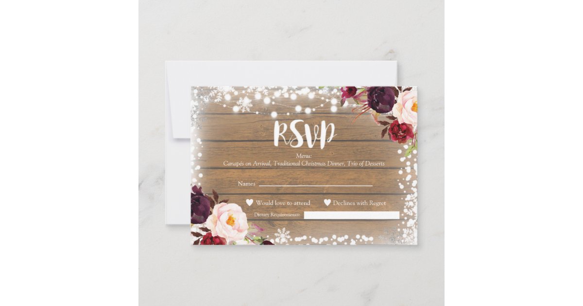 Winter Rustic Wedding RSVP Card | Zazzle