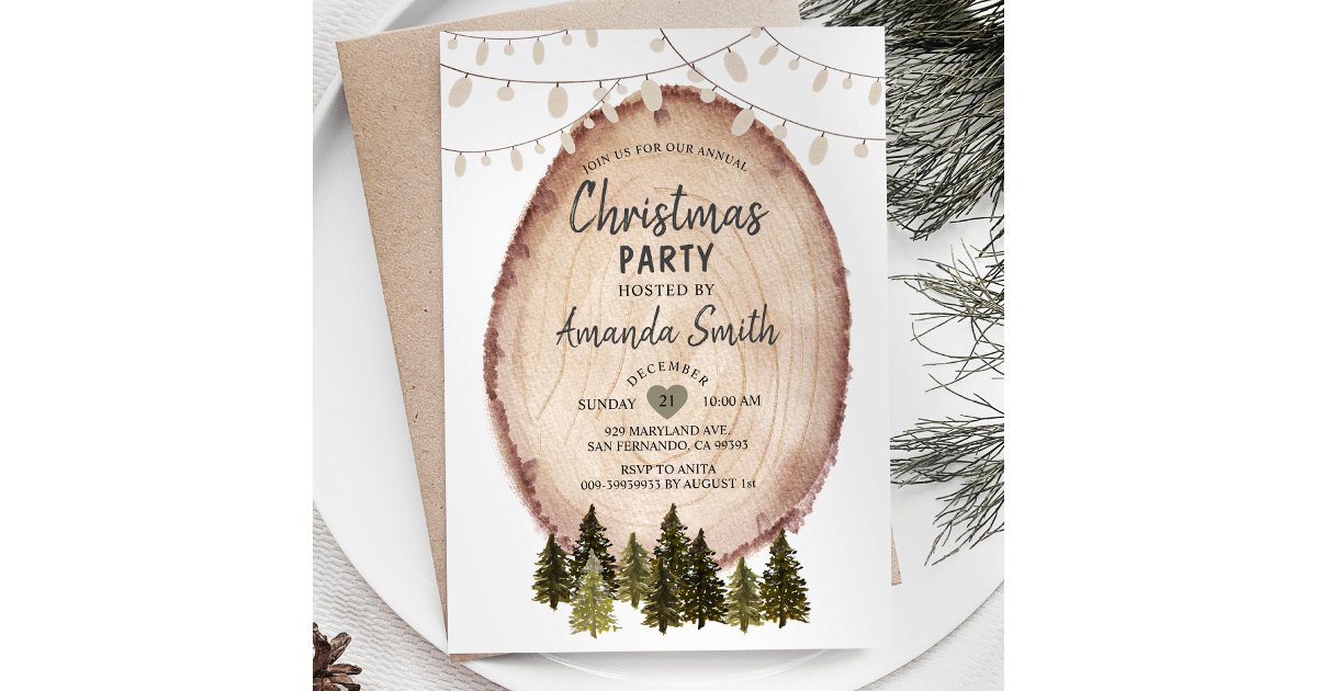 Winter Rustic Woodland Christmas Party Invitation | Zazzle