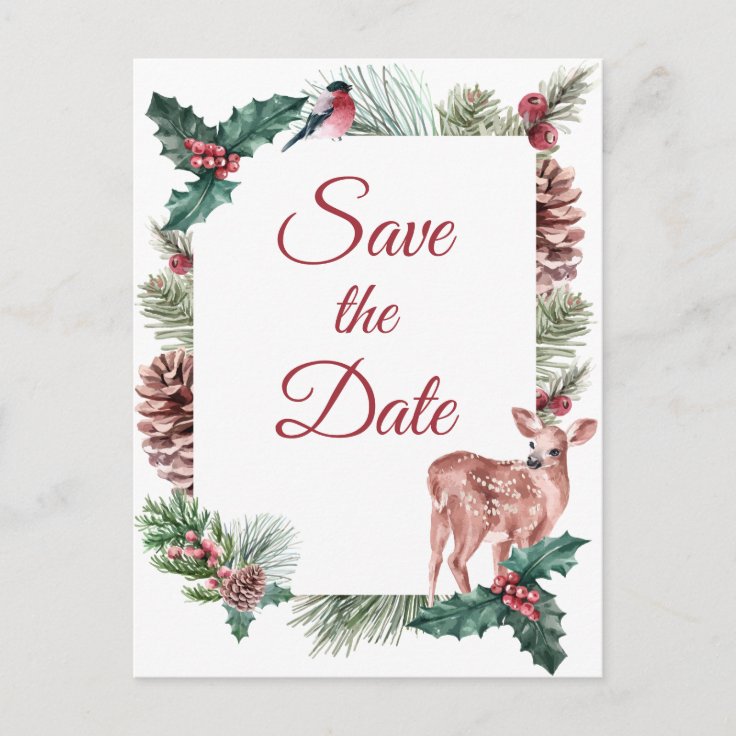 Winter Save The Date Christmas Wedding Engagement Postcard | Zazzle