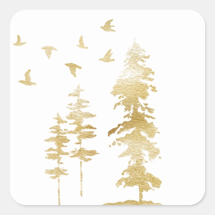 Winter Scene in Gold Square Sticker | Zazzle.com