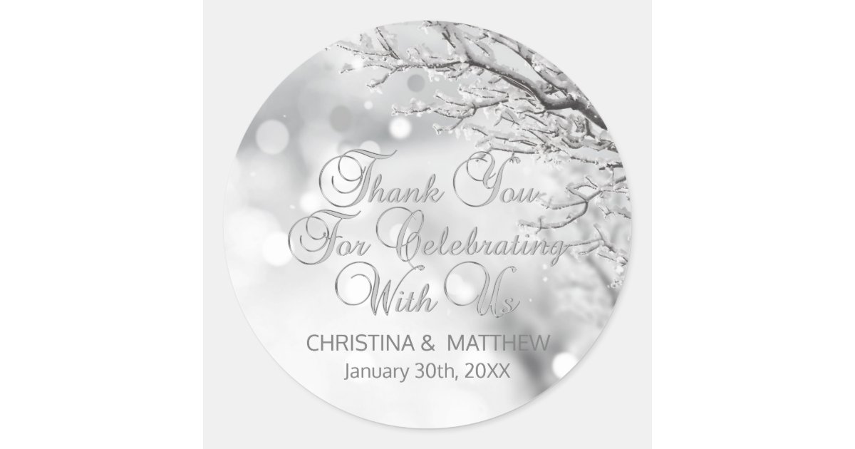 Winter Scene Snow Snowflakes Thank You Wedding Classic Round Sticker ...