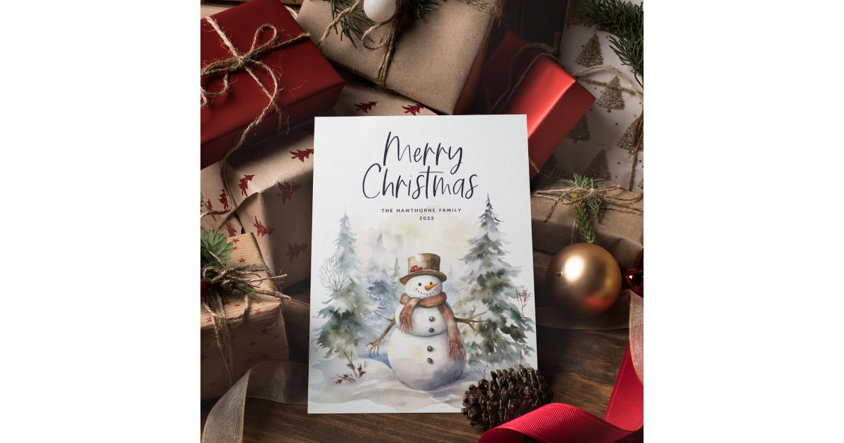 Winter Scene Snowman Christmas Holiday Card | Zazzle