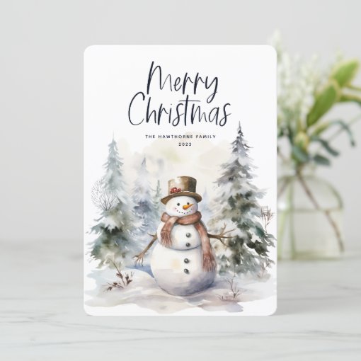 Winter Scene Snowman Christmas Holiday Card | Zazzle
