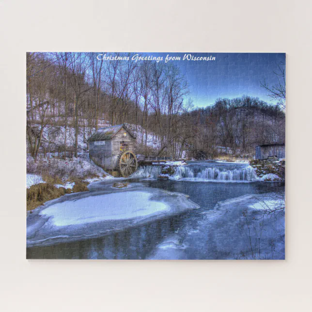 Winter Scene Wisconsin. Christmas Greetings Jigsaw Puzzle | Zazzle