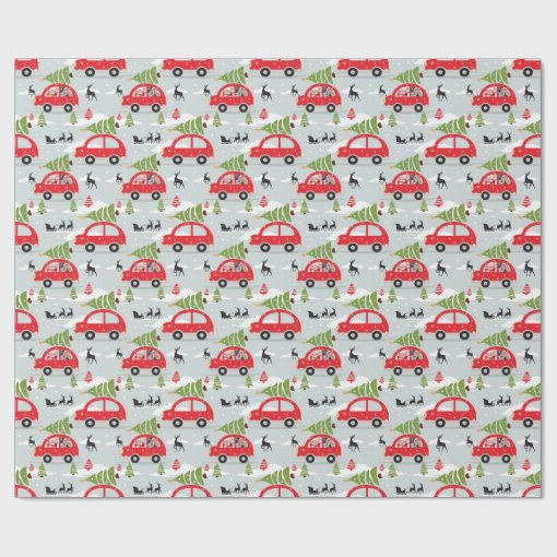Winter Scenery Christmas Tree Car Family Photo Wrapping Paper | Zazzle