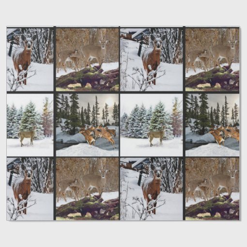 Winter Season Deer Collage Wildlife Wrapping Paper | Zazzle