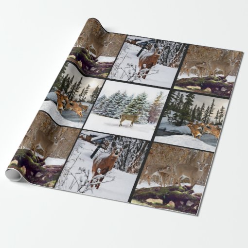 Winter Season Deer Collage Wildlife Wrapping Paper | Zazzle