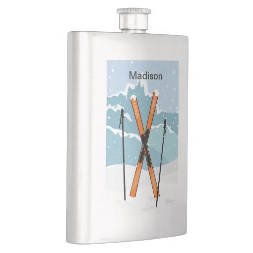 Winter Skiing custom name flask | Zazzle