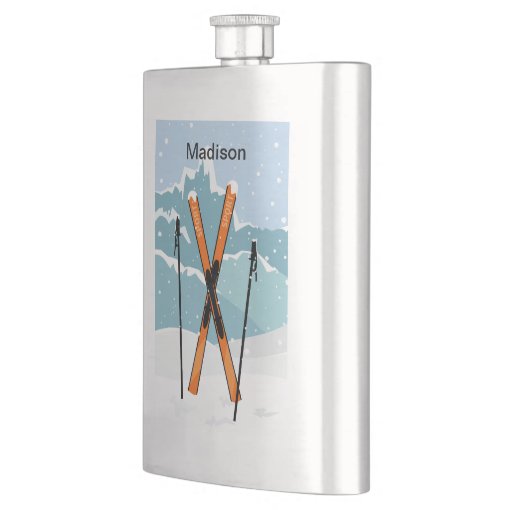 Winter Skiing custom name flask | Zazzle