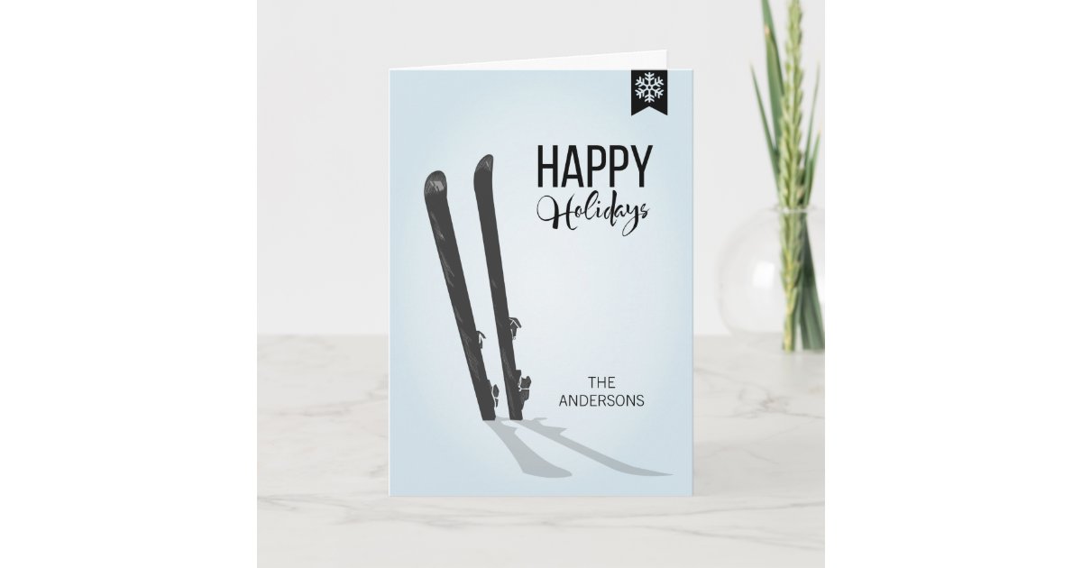 Winter Skiing Happy Holidays Greeting Card | Zazzle