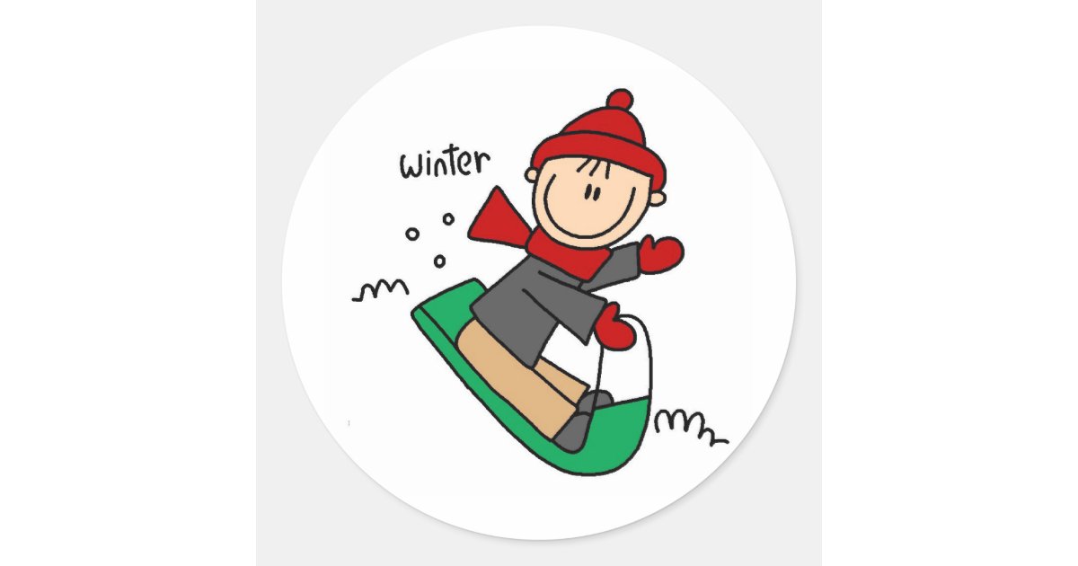 Winter Sledding Classic Round Sticker | Zazzle