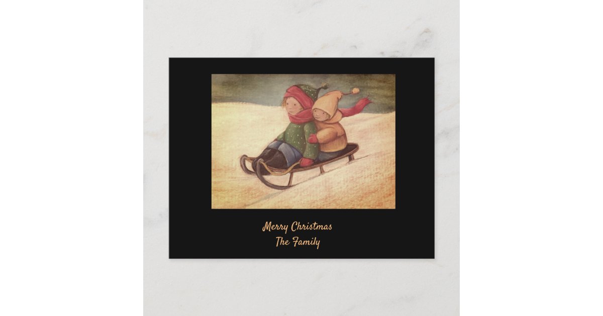 Winter Sledding Postcard | Zazzle