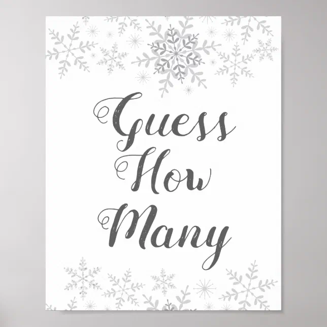 Winter Snow Baby Shower Guess How Many Game Sign | Zazzle