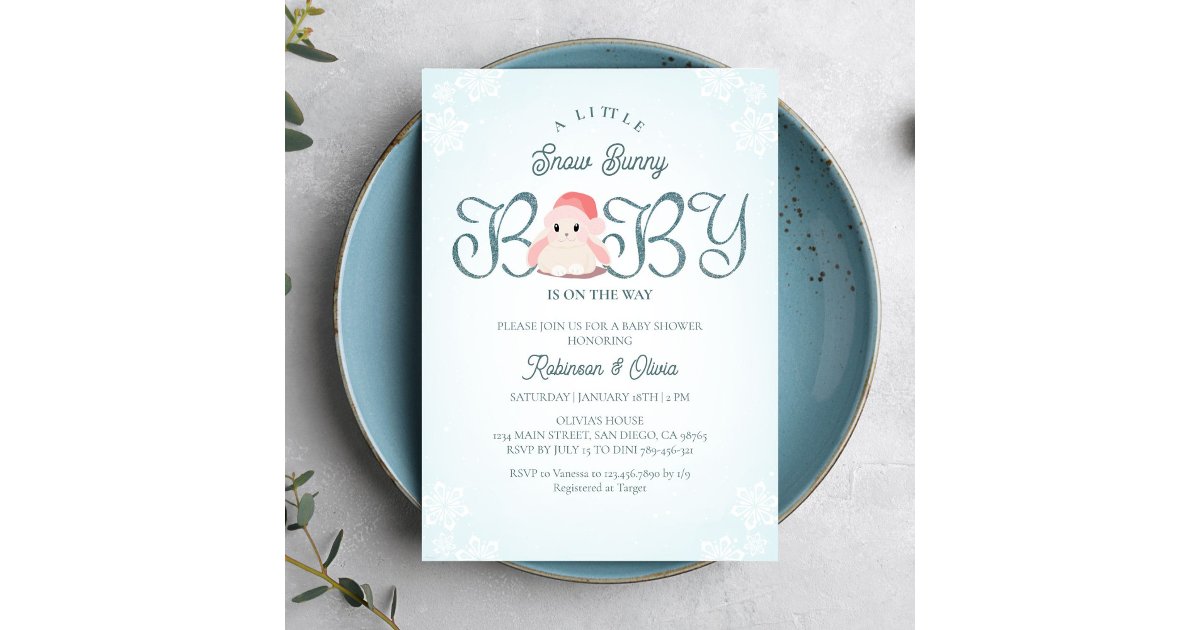 Winter Snow Bunny Baby Shower Invitation | Zazzle