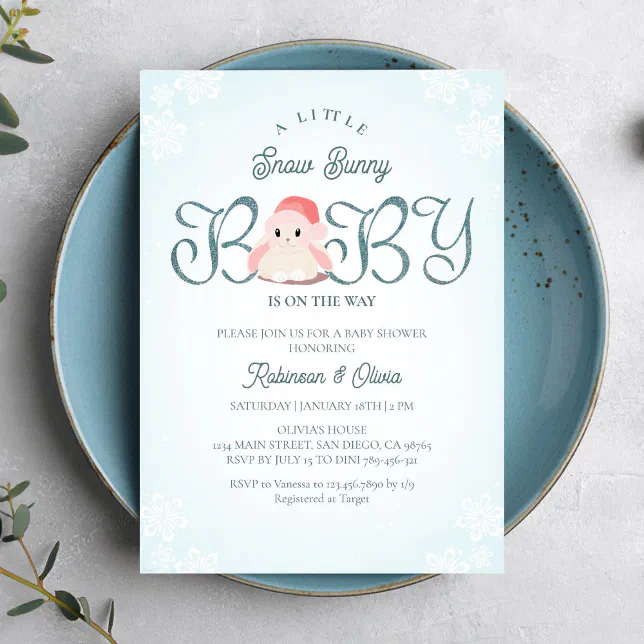 Winter Snow Bunny Baby Shower Invitation | Zazzle