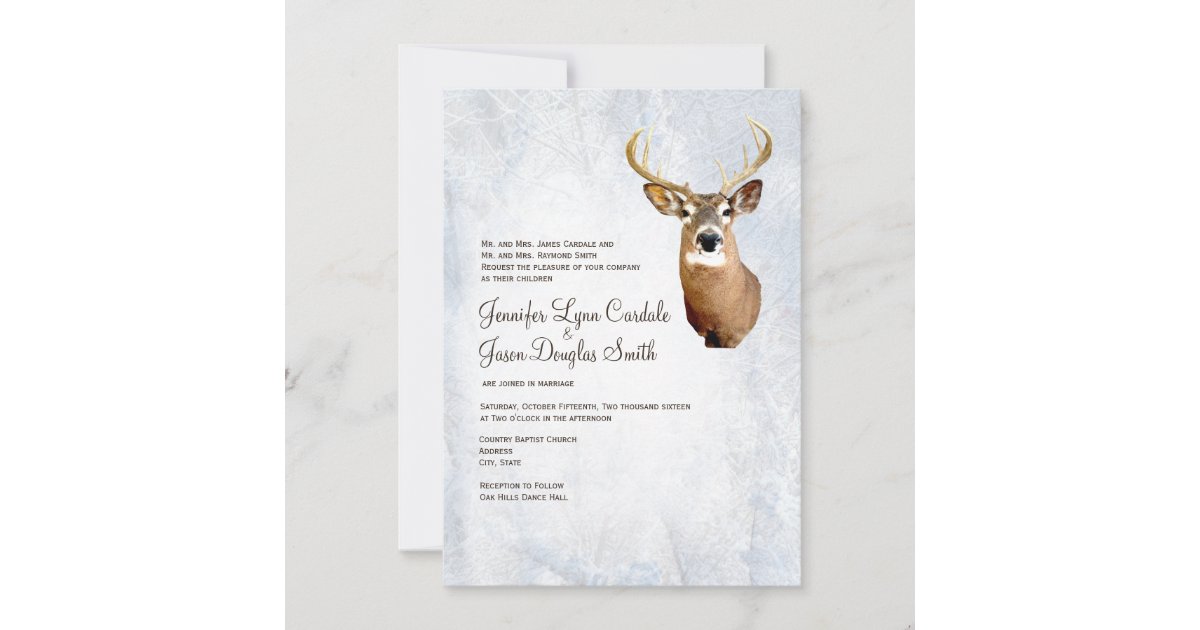 Winter Snow Camo Hunting Deer Wedding Invitations | Zazzle