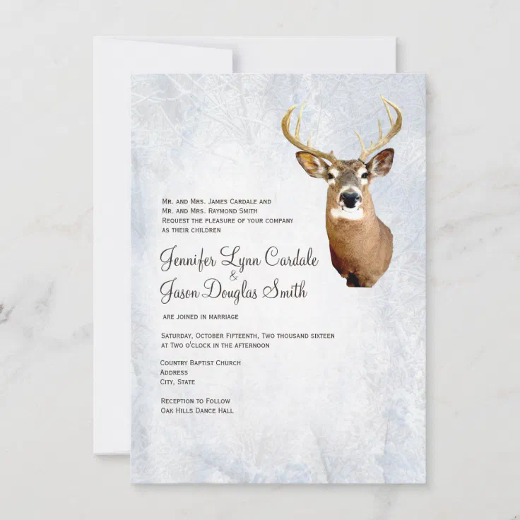 Winter Snow Camo Hunting Deer Wedding Invitations | Zazzle